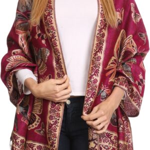 Sakkas 16126 - Liua Long Wide Woven Patterned Design Multi Colored Pashmina Shawl/Scarf - Fuchsia - OS