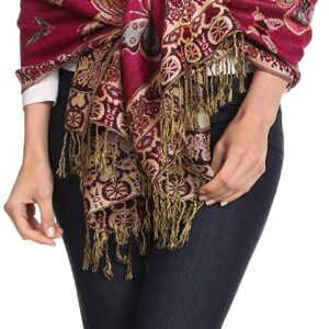 Sakkas 16126 - Liua Long Wide Woven Patterned Design Multi Colored Pashmina Shawl/Scarf - Fuchsia - OS