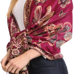 Sakkas 16126 - Liua Long Wide Woven Patterned Design Multi Colored Pashmina Shawl/Scarf - Fuchsia - OS