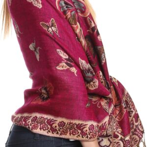 Sakkas 16126 - Liua Long Wide Woven Patterned Design Multi Colored Pashmina Shawl/Scarf - Fuchsia - OS