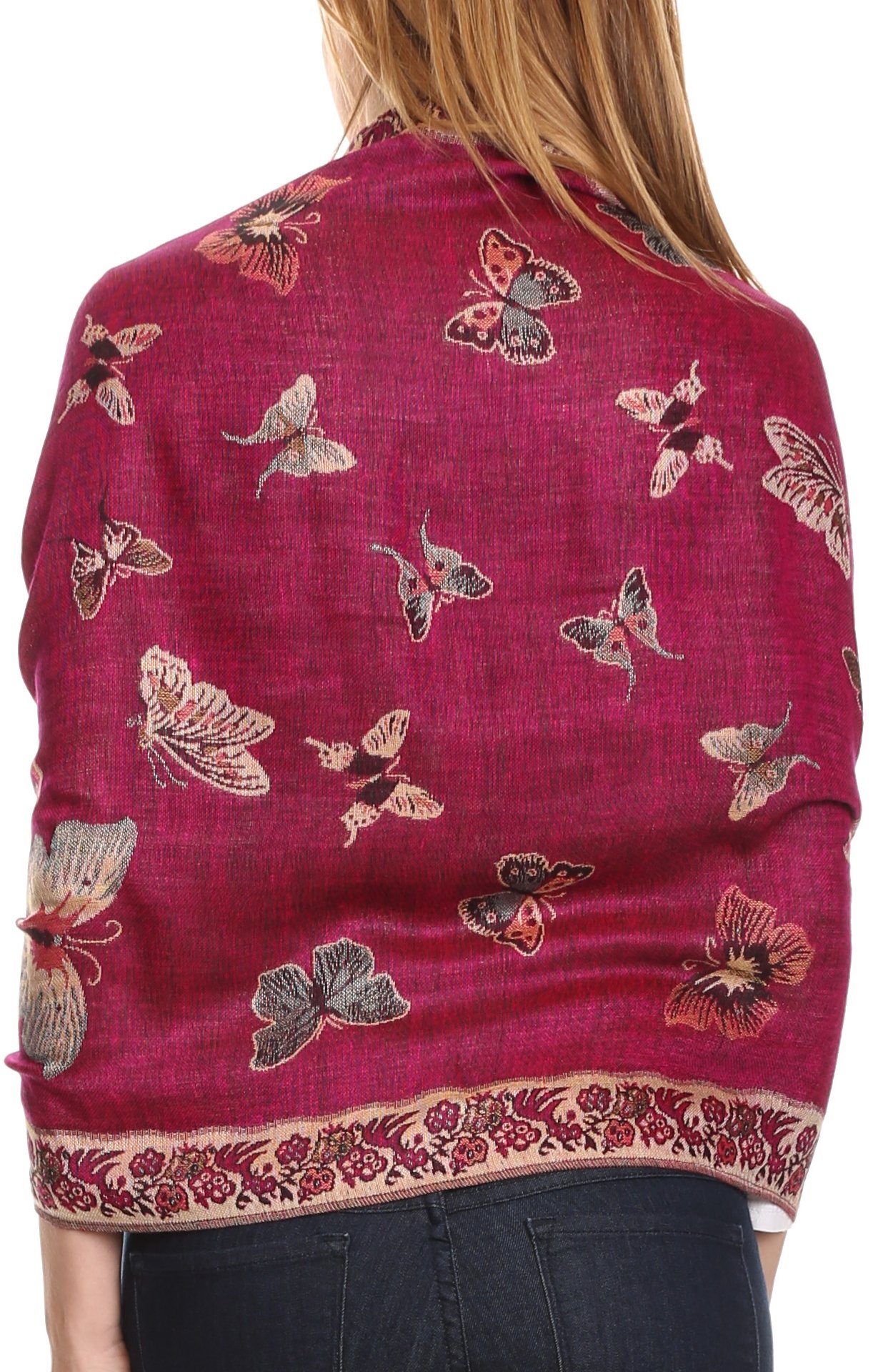 Sakkas 16126 - Liua Long Wide Woven Patterned Design Multi Colored Pashmina Shawl/Scarf - Fuchsia - OS