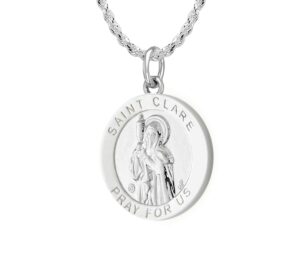 us jewels 3/4in 925 sterling silver polished finish saint st clare medal pendant necklace