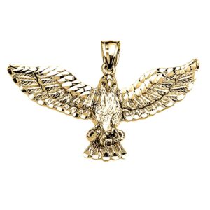 animal kingdom 14k yellow gold detailed american bald eagle pendant