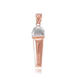 10k two-tone rose and white gold singer microphone music charm pendant