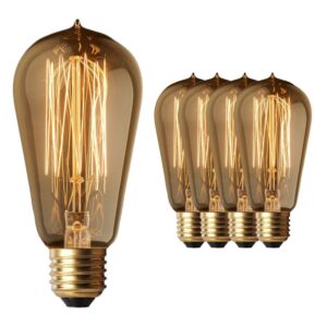 moonrock & co. vintage edison light bulbs - 60w old fashion squirrel cage filament - 120 volts - 230 lumens - st58 teardrop - dimmable antique amber lighting - warranty included