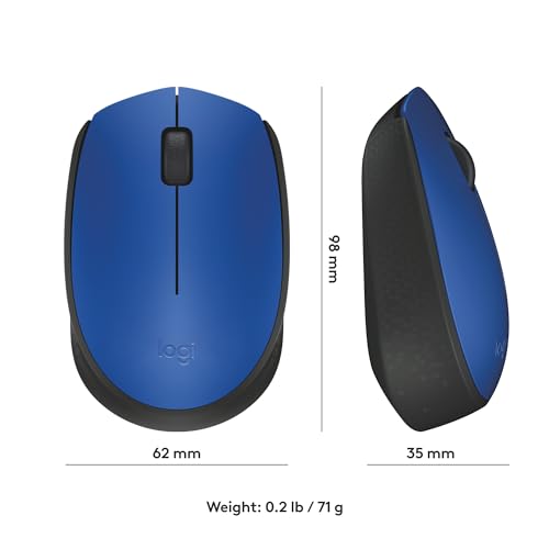 Logitech M170 Wireless Mouse for PC, Mac, Laptop, 2.4 GHz with USB Mini Receiver, Optical Tracking, 12-Months Battery Life, Ambidextrous - Blue