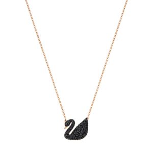 swarovski swan rose-gold finish pendant necklace, black crystal