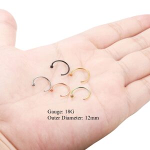 Jstyle 18G 5 Pcs a Set 316L Stainless Steel Nose Rings Hoop Nose Piercing Body Jewelry 9.5mm