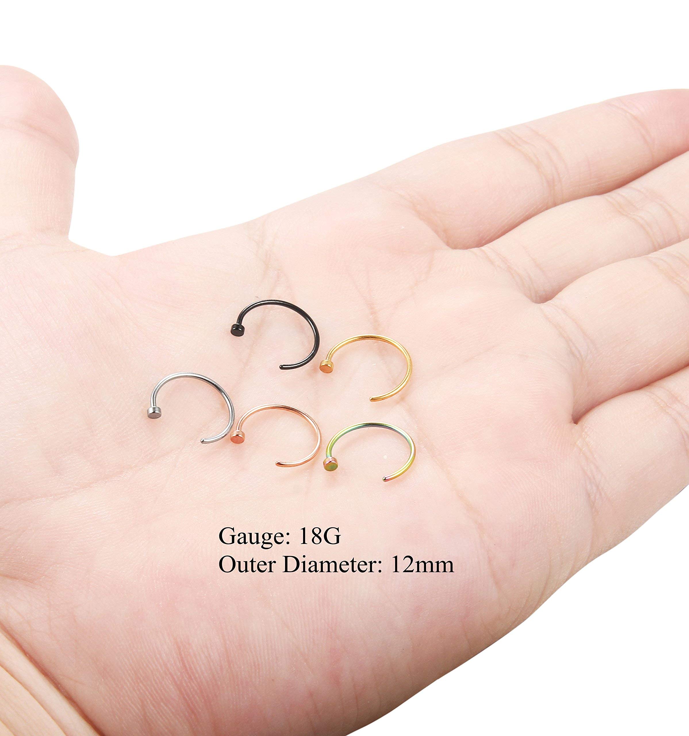 Jstyle 18G 5 Pcs a Set 316L Stainless Steel Nose Rings Hoop Nose Piercing Body Jewelry 9.5mm