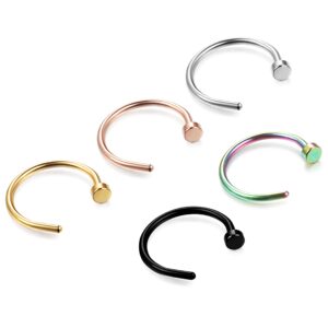 Jstyle 18G 5 Pcs a Set 316L Stainless Steel Nose Rings Hoop Nose Piercing Body Jewelry 9.5mm