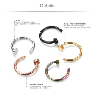 Jstyle 18G 5 Pcs a Set 316L Stainless Steel Nose Rings Hoop Nose Piercing Body Jewelry 9.5mm