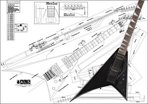 Plan of a Jackson Randy Rhoads Electric Guitar - Full Scale Print