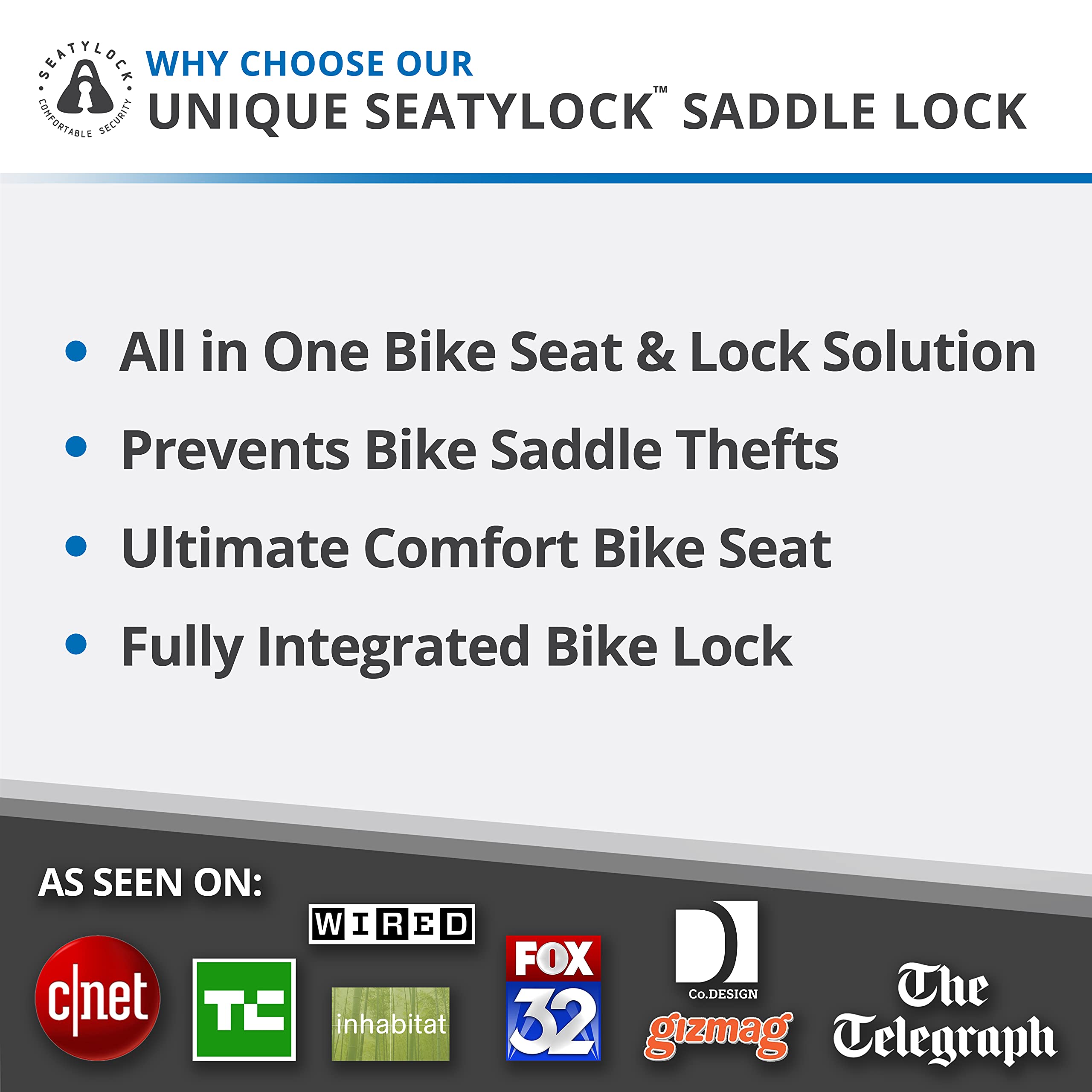 Seatylock Hybrid Saddle Bike Lock - Multi Patent 2 in 1 Locking Bike Seat Doubles As Saddle or Bicycle Guard - Innovative Lightweight Anti Theft Bike Lock and Saddle with Keys