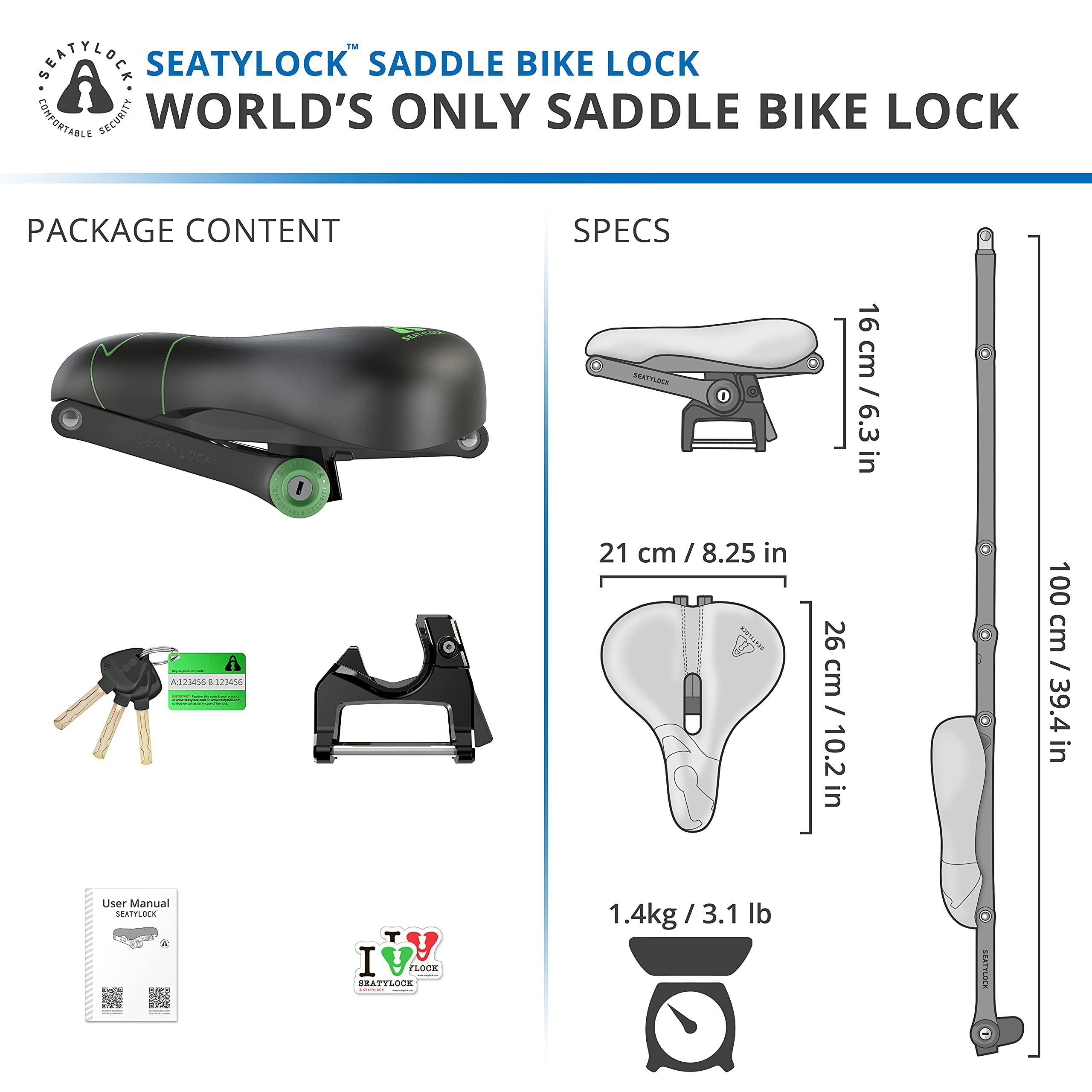 Seatylock Hybrid Saddle Bike Lock - Multi Patent 2 in 1 Locking Bike Seat Doubles As Saddle or Bicycle Guard - Innovative Lightweight Anti Theft Bike Lock and Saddle with Keys