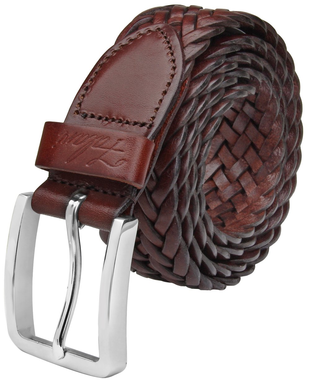 Falari Men's Braided Belt 100% Genuine Leather Brown 34-36 9007-RBN-M