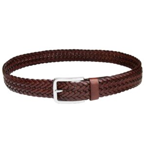 Falari Men's Braided Belt 100% Genuine Leather Brown 34-36 9007-RBN-M