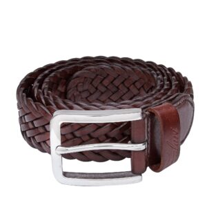 Falari Men's Braided Belt 100% Genuine Leather Brown 34-36 9007-RBN-M