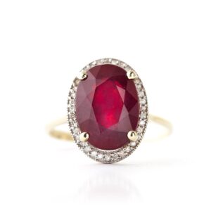 Galaxy Gold GG 7.93 ct 14k Solid Gold Ring Oval-Shaped Ruby Diamonds - Size 5