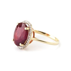 Galaxy Gold GG 7.93 ct 14k Solid Gold Ring Oval-Shaped Ruby Diamonds - Size 5