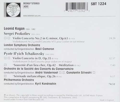 Violin Concerto/Violin Concerto No. 2 (Cameron, Kogan, Lso) by Prokofiev/Tchaikovsky (2002-08-02)