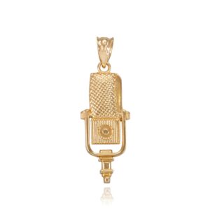 recording microphone music studio pendant 10k yellow gold