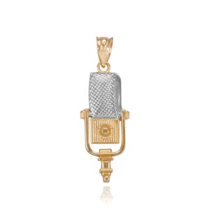 recording microphone music studio pendant 10k two-tone gold