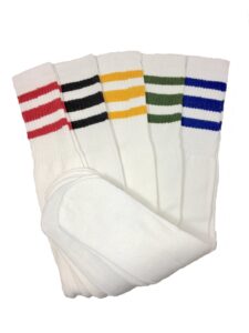 full 90 mens 5 pairs classic multi striped sports tube socks,sock size 10-15, white, large