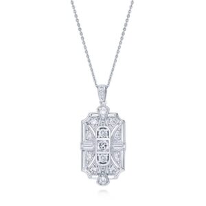 berricle sterling silver art deco cubic zirconia cz milgrain pendant necklace for women, rhodium plated