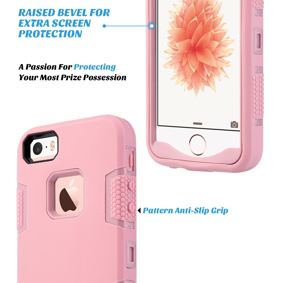 ULAK iPhone 5S Case, iPhone 5 Case, iPhone SE Case (2016 released), Heavy Duty Shockproof Sport Rugged Drop Resistant Dustproof Protective Cover for iPhone 5/5S/SE, Rose Gold-Not fit iPhone SE 2nd 3rd