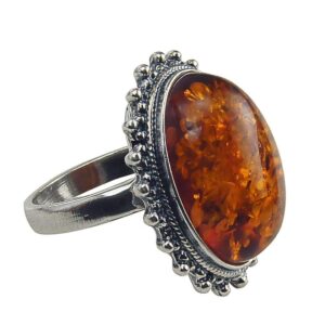 holidaygiftshops sterling silver and baltic honey amber classic oval adult ring- size 7