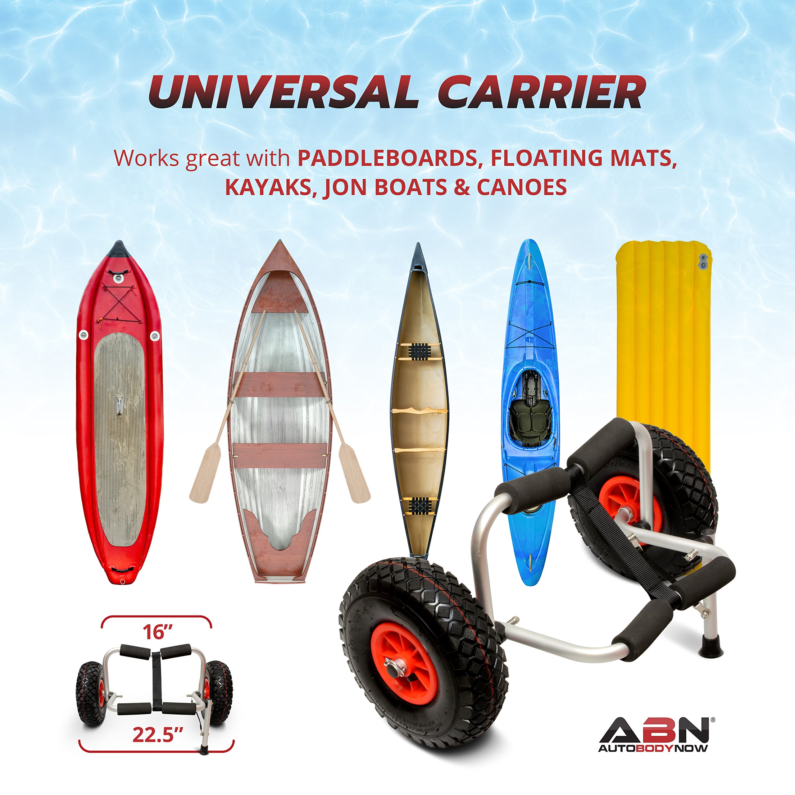 ABN Universal Kayak Carrier – Trolley for Carrying Kayaks, Canoes, Paddleboards, Float Mats, and Jon Boats