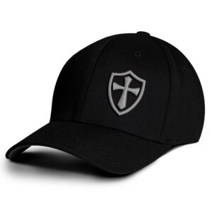 dion wear crusader cross cap - flex fit baseball hats for men (l/xl grey on black)