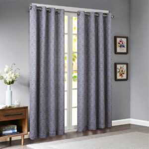 madison park navy curtains for living room, transitional curtains for bedroom, paige geometric grommet window curtains, 50x63, 1-panel pack