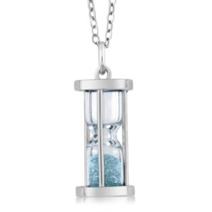 gem stone king 925 sterling silver diamond & gemstone birthstone dust hourglass necklace for women with 18 inch silver chain - sky blue