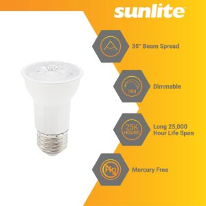 Sunlite LED PAR16 Long Neck Recessed Spotlight Bulb, 7 Watt, (75W Halogen Replacement), 500 Lumens, Medium (E26) Base, Dimmable, ETL Listed, 2700K Soft White, 6 Pack