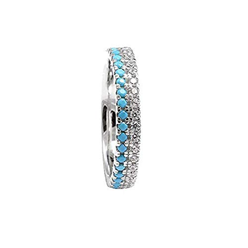 Blue Apple Co. 3.5mm Eternity Stackable Band Ring Double Round Simulated Turquoise & Cubic Zirconia 925 Sterling Silver, Size - 6