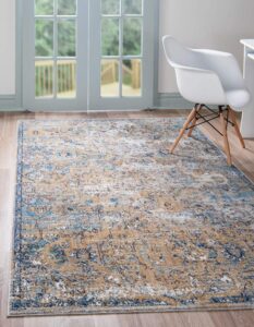 unique loom augustus collection rustic traditional, bohemian area rug, 3' 3" x 5' 3", tan/blue