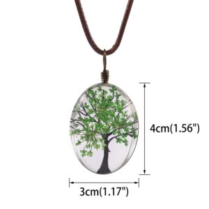 FM FM42 Green Life of Tree Queen Anne's Lace Dried Flowers Oval Pendant Necklace FN4072