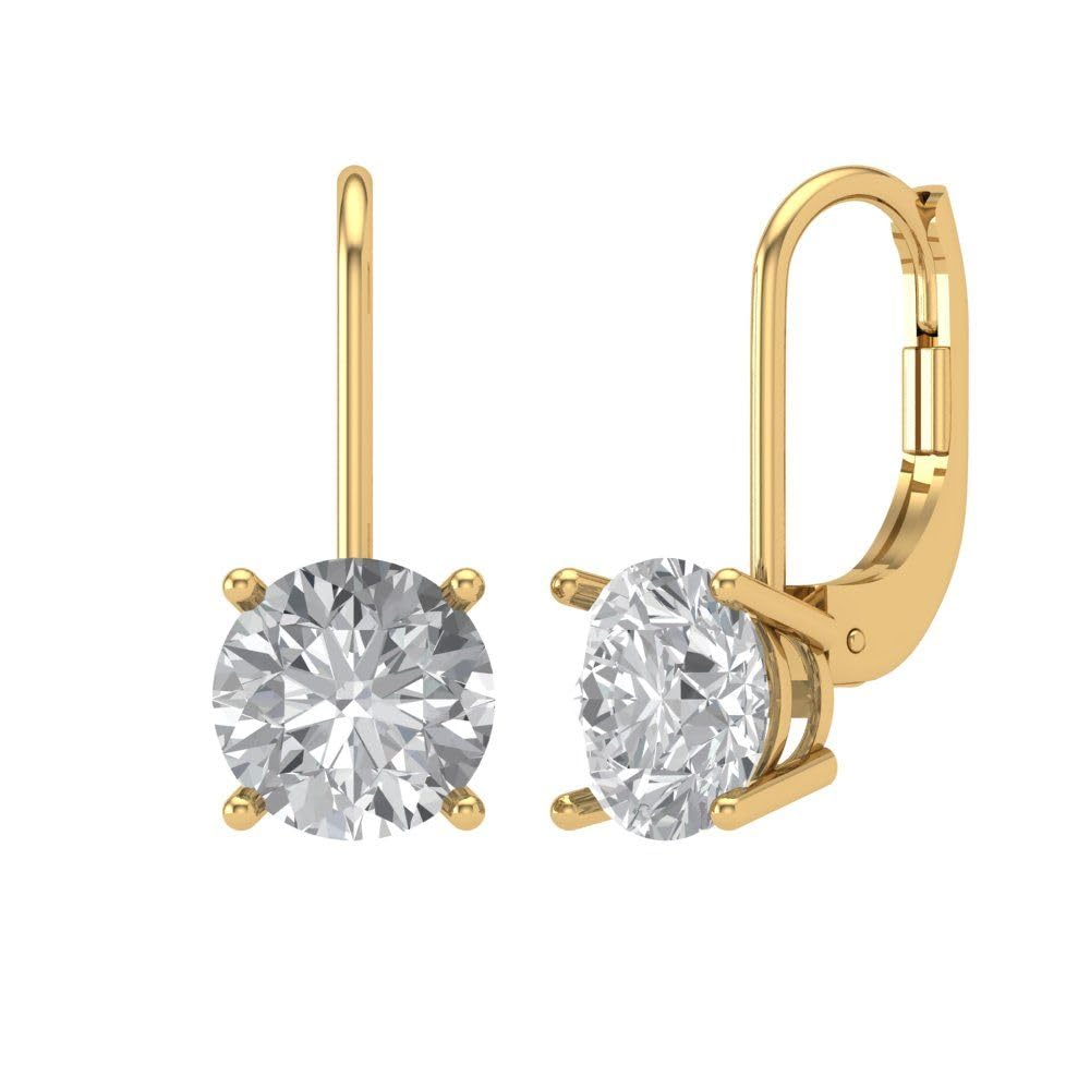 Clara Pucci 4 ct Brilliant Round Cut Drop Dangle Clear Simulated Diamond 14k Yellow Solid Gold Earrings Lever Back