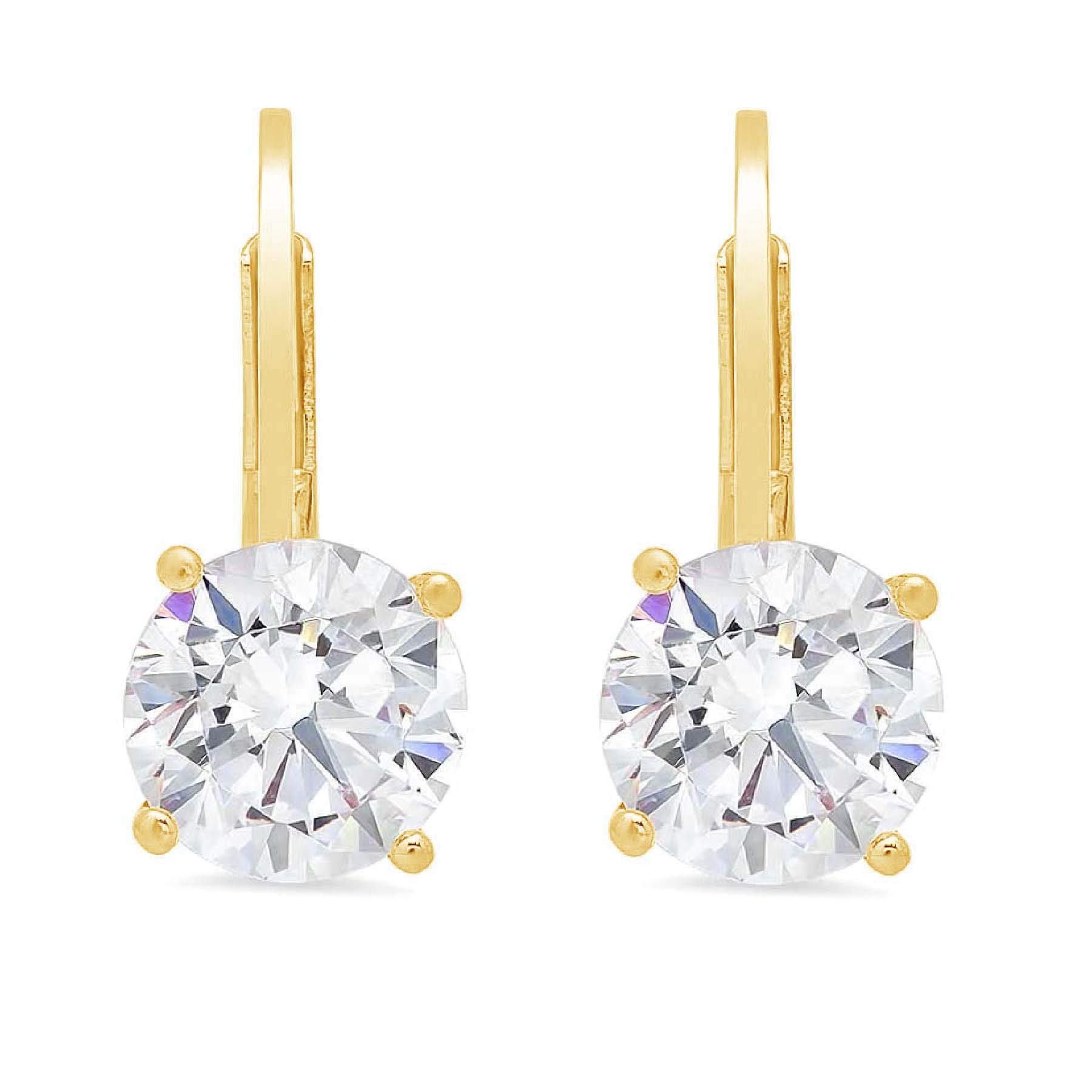 Clara Pucci 4 ct Brilliant Round Cut Drop Dangle Clear Simulated Diamond 14k Yellow Solid Gold Earrings Lever Back