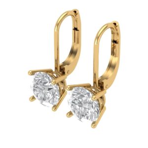 Clara Pucci 4 ct Brilliant Round Cut Drop Dangle Clear Simulated Diamond 14k Yellow Solid Gold Earrings Lever Back