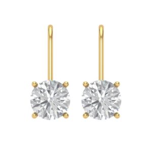 Clara Pucci 4 ct Brilliant Round Cut Drop Dangle Clear Simulated Diamond 14k Yellow Solid Gold Earrings Lever Back