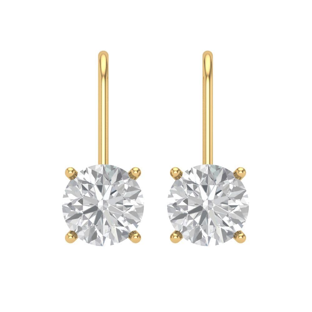 Clara Pucci 4 ct Brilliant Round Cut Drop Dangle Clear Simulated Diamond 14k Yellow Solid Gold Earrings Lever Back