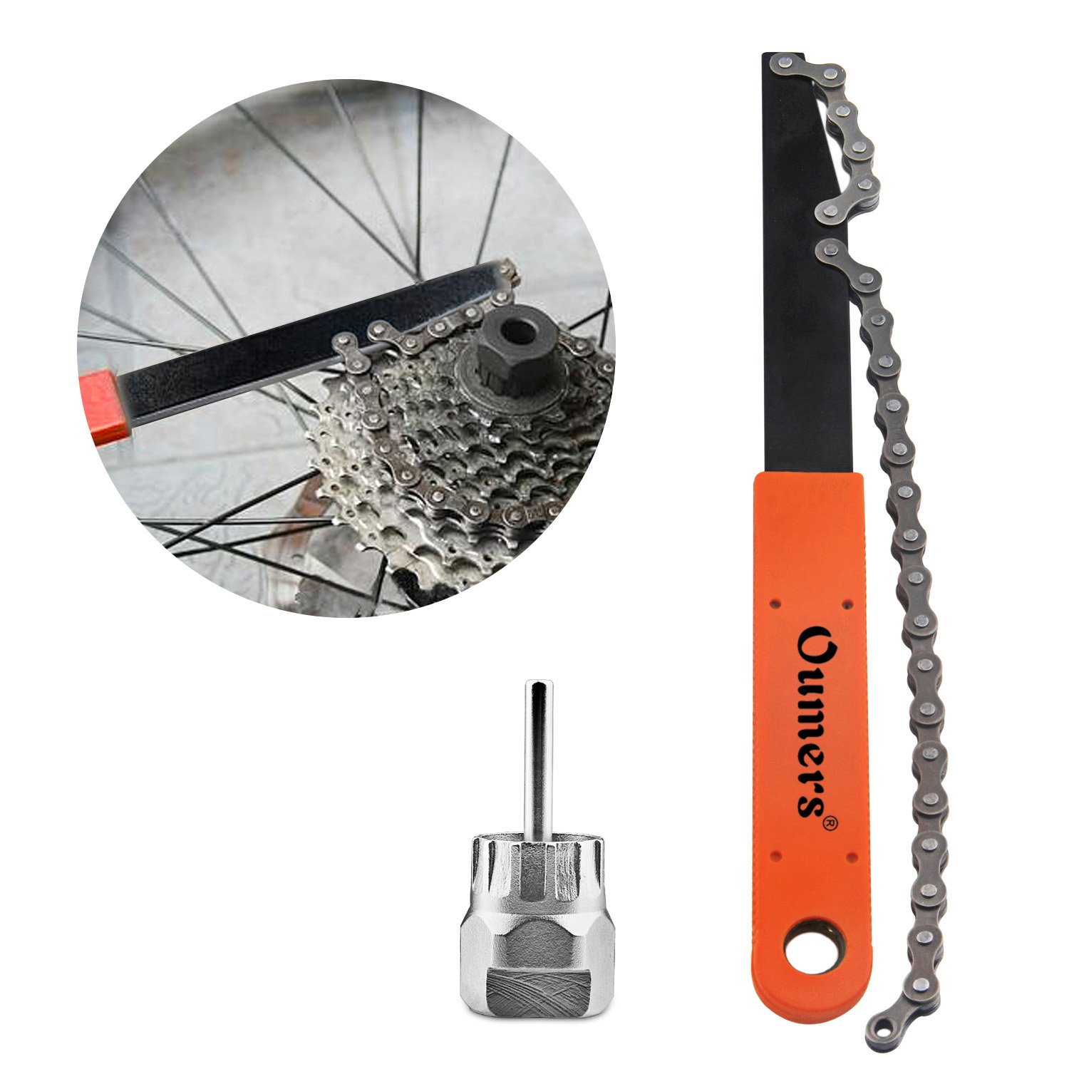 Oumers Bike Chain Tools Kit, Cassette Removal Tool Sprocket Remover Kit/Chain Whip and Cassette/Rotor Lockring Removal Tool with Guide Pin