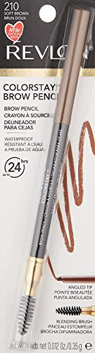 Revlon ColorStay Eyebrow Pencil with Spoolie Brush, Waterproof, Longwearing, Angled Tip Applicator for Perfect Brows, 210 Soft Brown, 0.021 oz