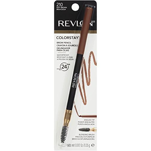 Revlon ColorStay Eyebrow Pencil with Spoolie Brush, Waterproof, Longwearing, Angled Tip Applicator for Perfect Brows, 210 Soft Brown, 0.021 oz