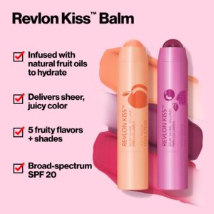 Revlon Lip Balm, Kiss Tinted Lip Balm, Face Makeup with Lasting Hydration, SPF 20, Infused with Natural Fruit Oils, 035 Berry Burst, 0.09 Oz