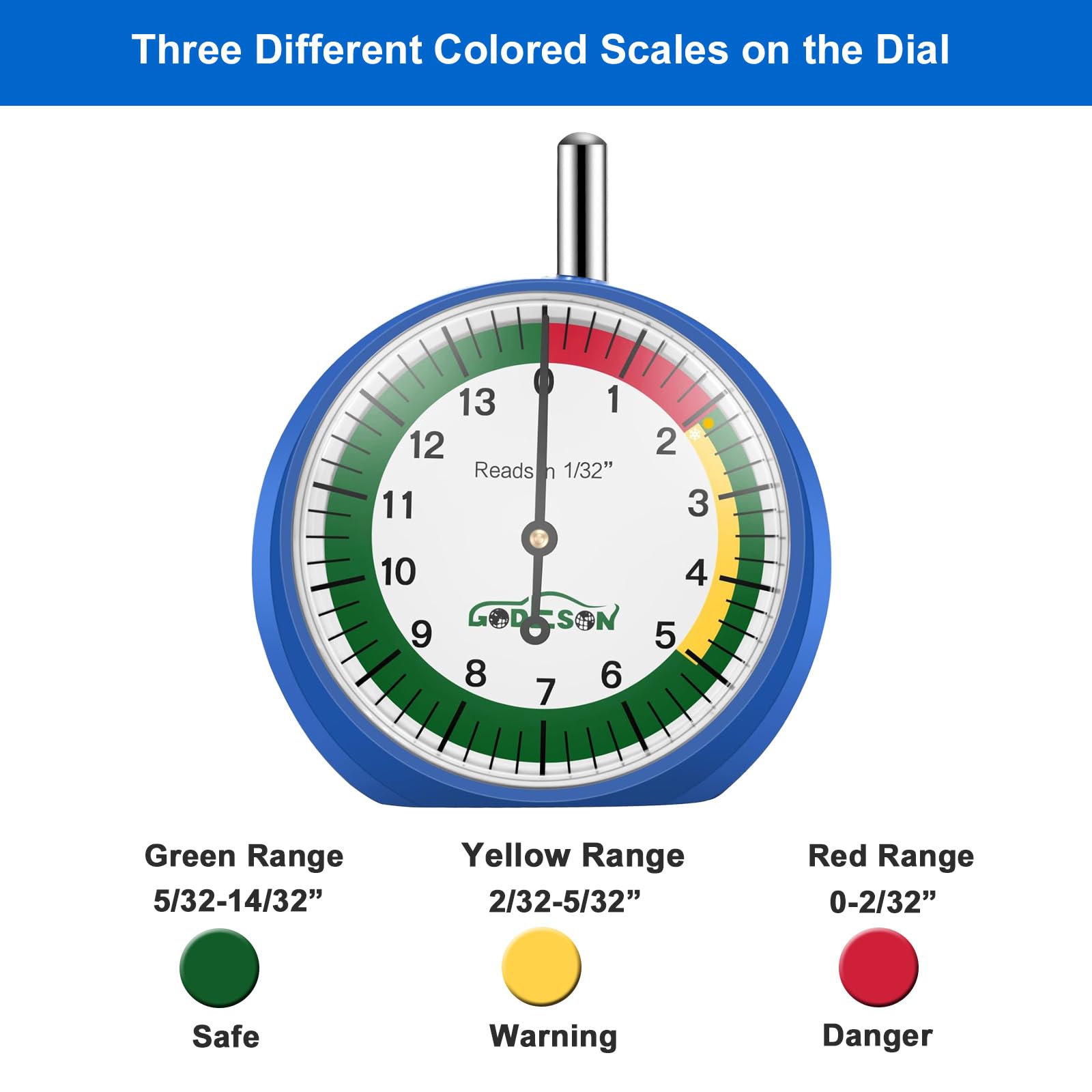 GODESON Dial Type Tire Tread Depth Gauge 88703 Professional for Motorcycle, car,Truck and Bus