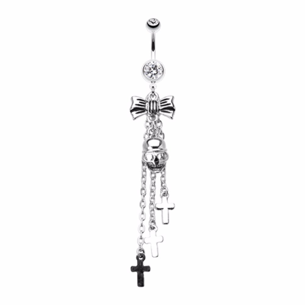 Bow-Tie Skull Cross WildKlass Belly Button Ring