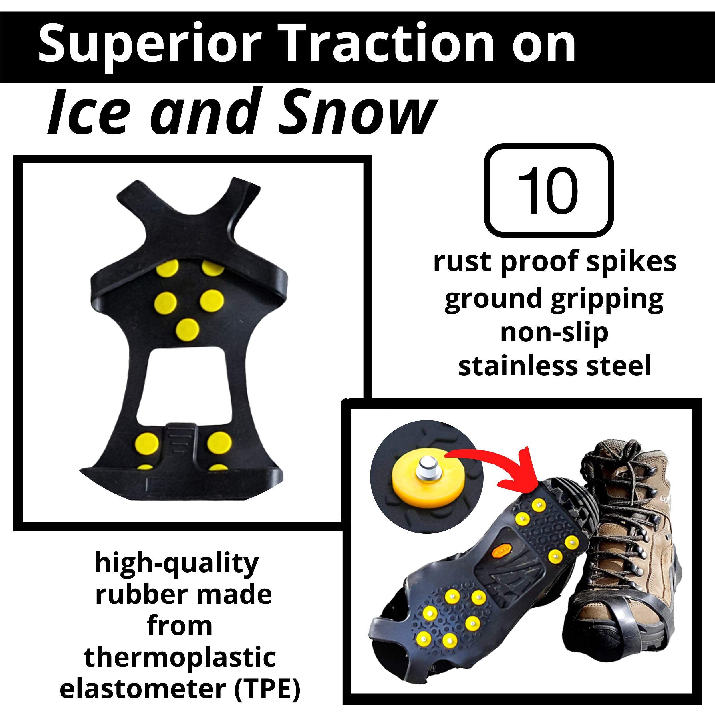 Limm Ice Snow Traction Cleats - Large Lightweight Crampon Cleats for Walking on Snow & Ice - Portable Anti Slip Grippers Fasten Quickly & Easily Over Shoes, Boots and Other Footwear